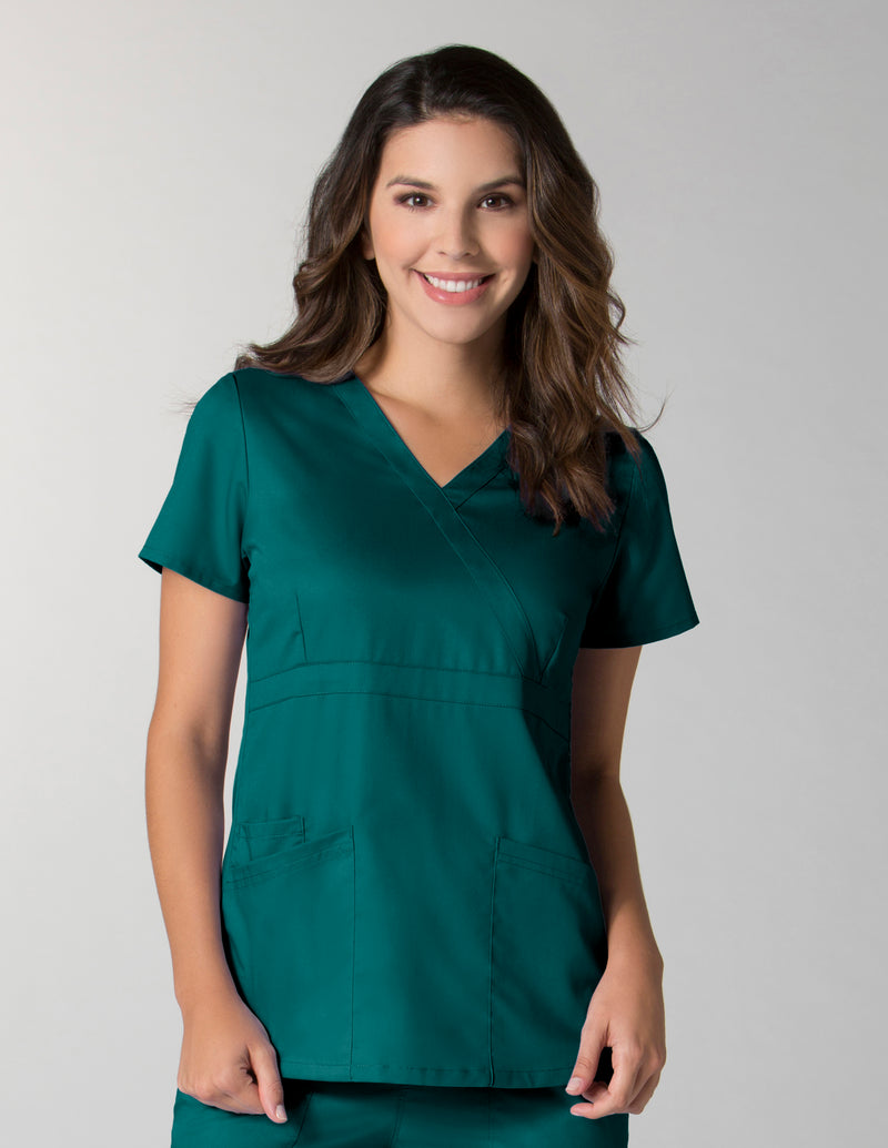 Maevn Back Mesh Panel Mock Wrap Top – Lavie Scrubs